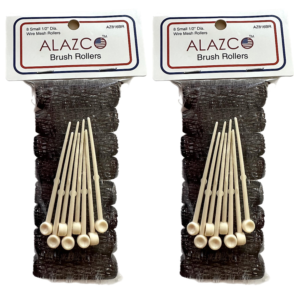 16 pc Vintage Style Hair Roller Mini Small Brush Rollers Mesh Curlers Bristles 2"x 1/2" Flexible Locking Pins Small Curls Short Hair