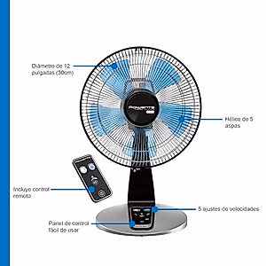Rowenta, Desk Fan, Turbo Silence Table Fan with Remote, 18 Inches, Ultra Quiet Fan for Bedroom, Oscillating, Portable, 5 Speeds, Black, Indoor, VU2660