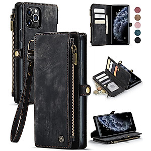 Defencase for iPhone 11 Pro Max Case, for iPhone 11 Pro Max Wallet Case for Women Men, Durable PU Leather Magnetic Flip Strap Zipper Card Holder Phone Case for iPhone 11 Pro Max 6.5-inches, Black