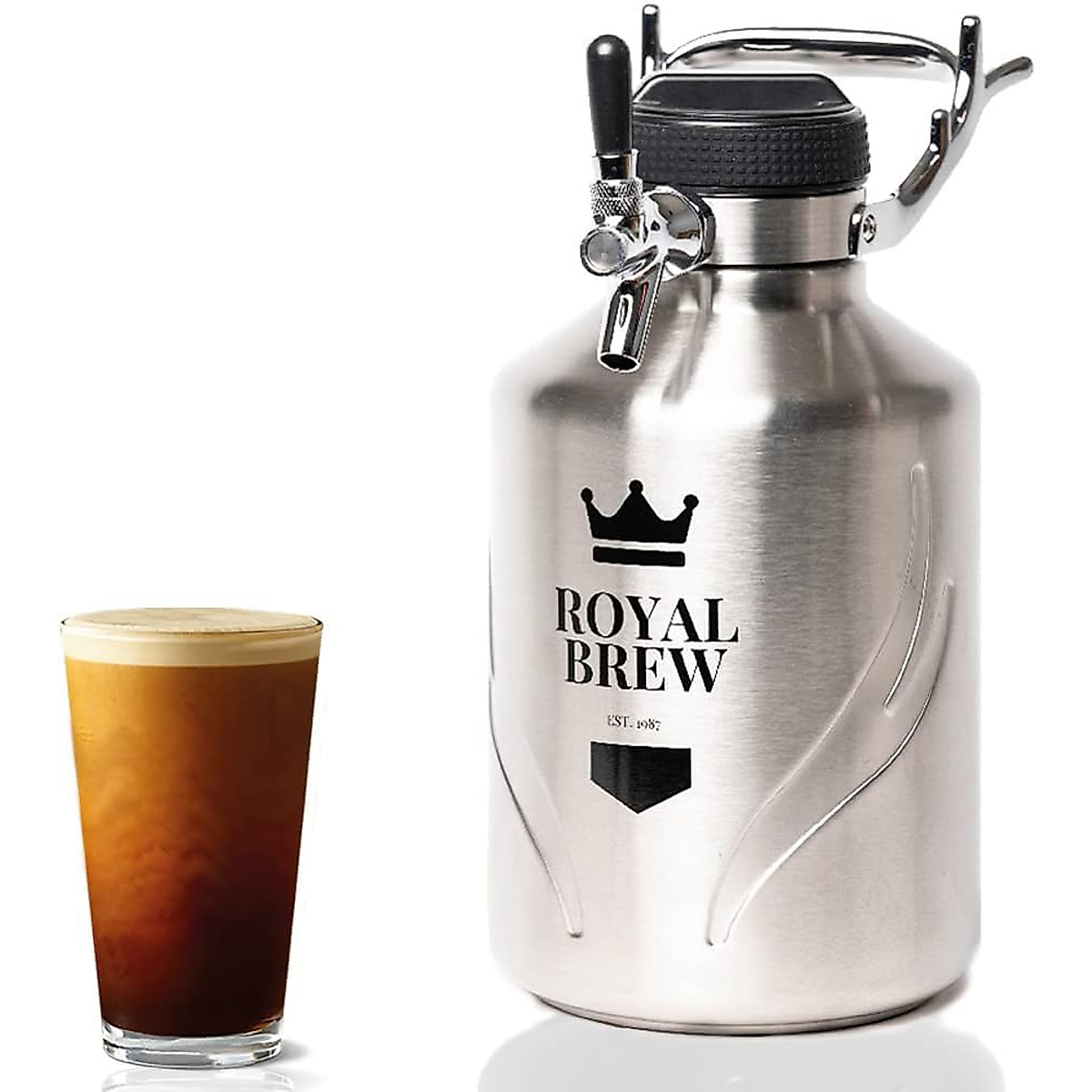 The Original Royal Brew Nitro Cold Brew Coffee Maker - Gift for Coffee Lovers - Coffee Shop Quality Nitro Coffee at Home - 64 oz Home Keg Growler, Nitrogen Gas System Coffee Dispenser Kit