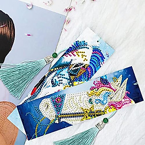 Diamond Painting Bookmarks Horse - Inegovin 2 Pieces DIY Diamond Art Kits Leather Bookmark with Tassel, Diamond Dots Art Bookmarks for Adults Art Craft Supplies