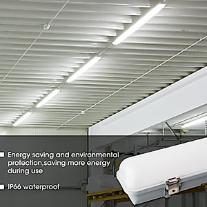 JUERLEN 4FT LED Vapor Tight Light，40W Waterproof Fixture，4400lm，5000K，Commercial Waterproof Shop Light for Car Wash, Walk in Freezer, High Efficiency,Walk in Freezer,IP66, 2 Pack