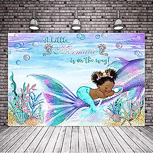 Mocsicka Mermaid Baby Shower Backdrop Under The Sea Mermaid Princess Baby Shower Decorations 7x5ft Glitter Mermaid Tail Seashell Starfish Pearl Ocean Bubble Background for Girls Baby Shower