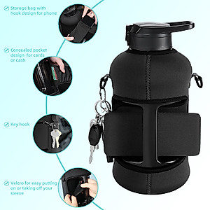 YOUCAN PLATO 74 oz Half Gallon Water Bottle with Sleeve-Large Water Bottle -Big Gym Water Bottle for Man or Women with Straw- Gallon Water Jug with Handle -BPA Free- Leakproof, Workout bottle,Black