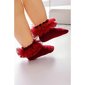 Adeimoo Newborn Baby Girls Lace Tutu Socks Toddler Eyelet Turn Cuff Ruffle Ankle Dress Socks for Infant 0-6 Months