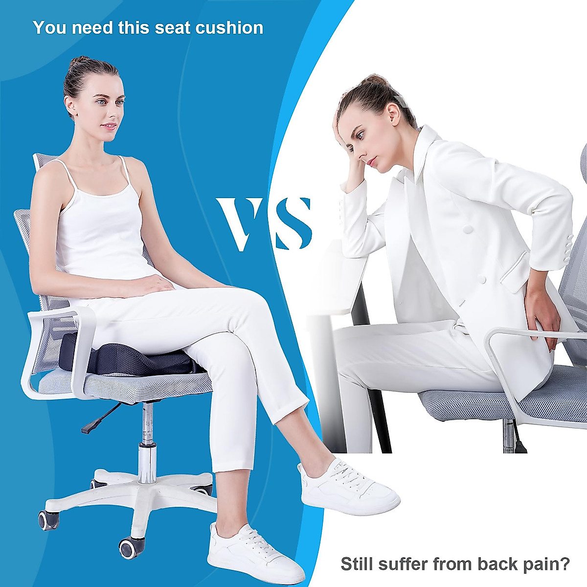 Seat Cushion X Large Adjustable Width for Office Chair, Car Seat Cushion, Ergonomic Memory Foam Cushions Pad for Sciatica, Coccyx, Pain Relief for Long Sitting, Foldable Soft Wheelchair Cushion