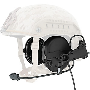 COMBATGEAR Tactical Headset with ARC Rail Adapter Ear Defender Airsoft Headphone Come with K 2 pin Push to Talk (Black)
