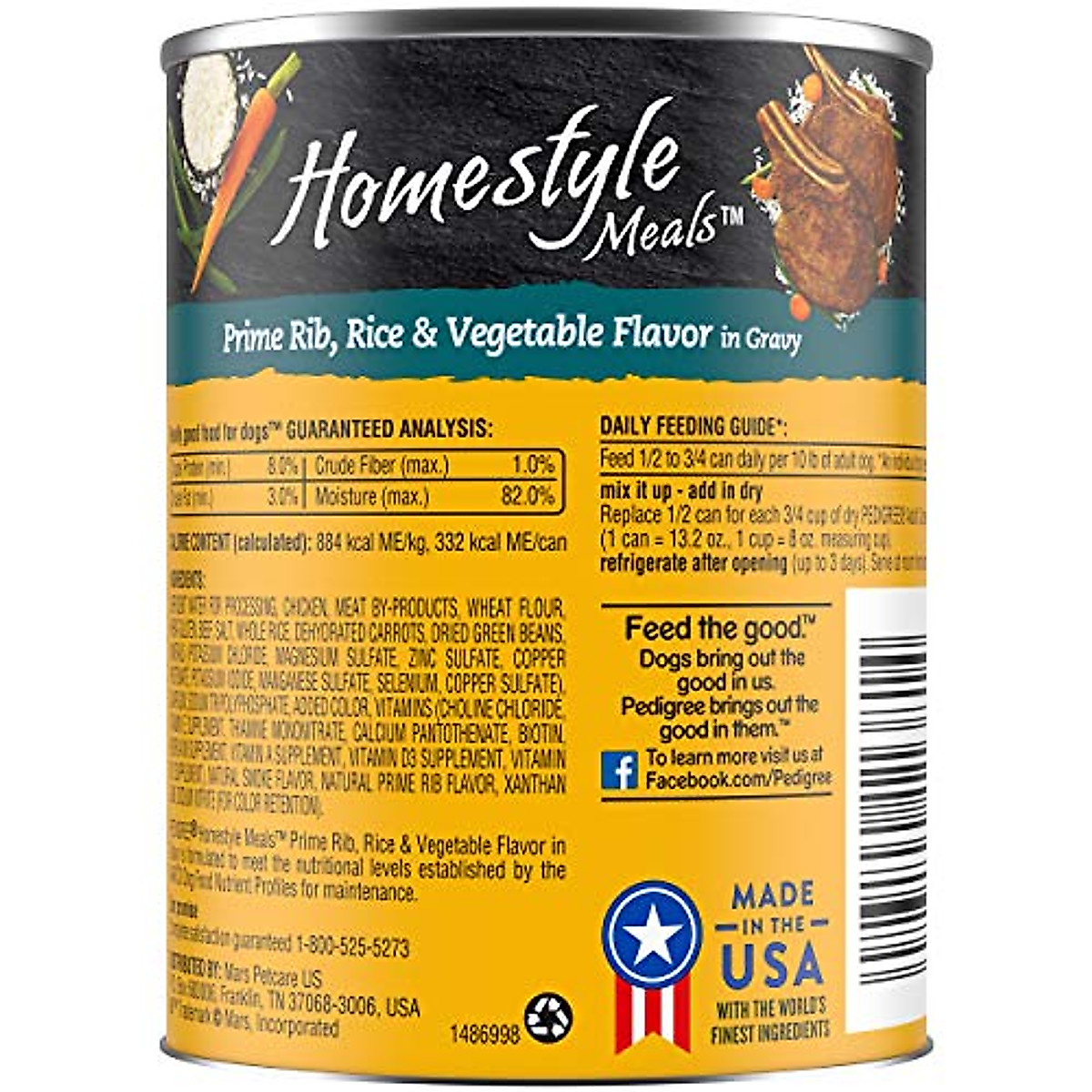 PEDIGREE Homestyle Meals Adult Canned Soft Wet Meaty Dog Food Prime Rib, Rice and Vegetable Flavor, (12) 13.2 oz. Cans