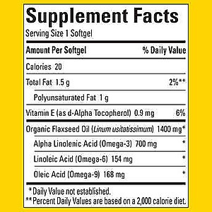 Nature Made Organic Flaxseed Oil 1400 mg Omega-3 700 mg 300 Softgels