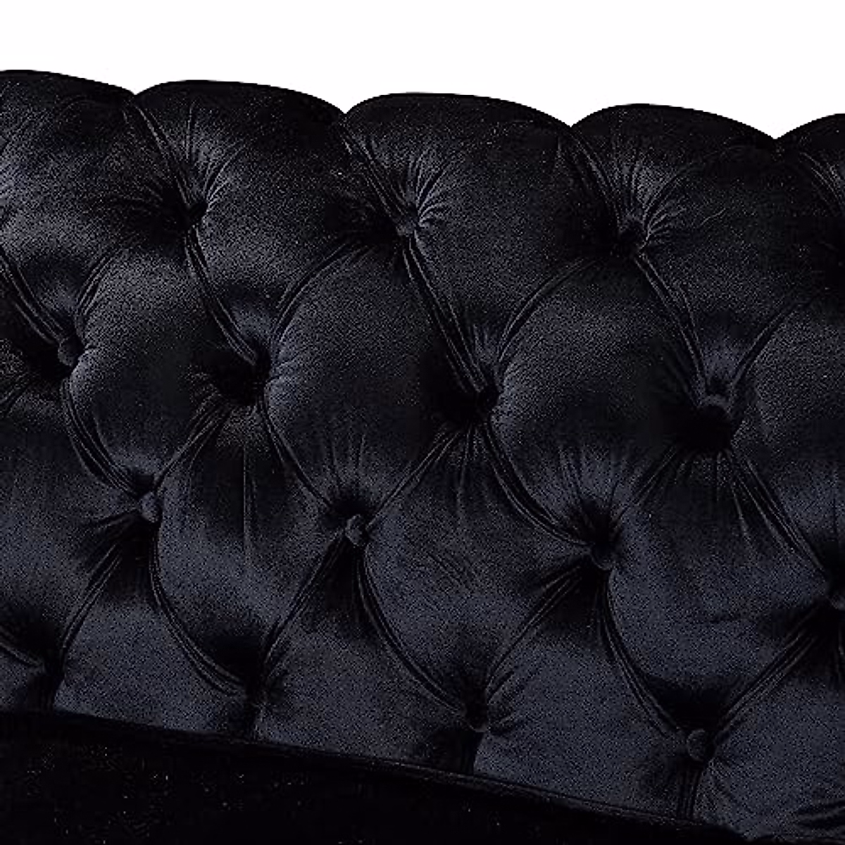 WILLIAMSPACE 81.1" Tufted Velvet Sofa Couch for Living Room, 3 Seater Button Sofa with Stainless Steel Gold Plating Decoration, Comfy Soft Upholstered Couch with 2 Pillows - Black