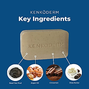 Kenkoderm Psoriasis Dead Sea Mud Soap with Argan Oil & Shea Butter, 4.25 oz, 1 Bar, Dermatologist Developed Skin Care for Soothing & Moisturizing Psoriasis Eczema & Rosacea, Fragrance & Color Free