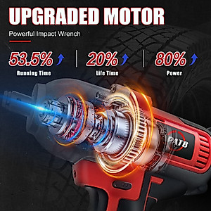 APATB 1/2 inch Impact Wrench, Max Torque 950N.m(700Ft-lbs) Cordless Brushless Impact Wrench, 3300RPM High Torque Electric Impact Gun with 2x 4.0Ah Li-ion Battery, Charger, 3 Extension Bars, 6 Sockets