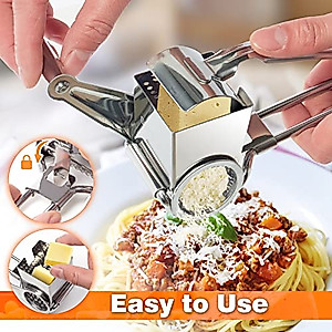 Rotary Cheese Grater Stainless Steel Manual Handheld Cheese Grater Shredder Hand Crank Kitchen Tool for Grating Hard Cheese Chocolate Nuts and More