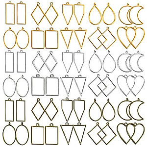 Open Bezels for Resin, Shynek 60Pcs Hollow Frame Pendants Resin Craft Bezels Jewelry Molds for Resin Casting, Necklaces Earrings Making Supplies