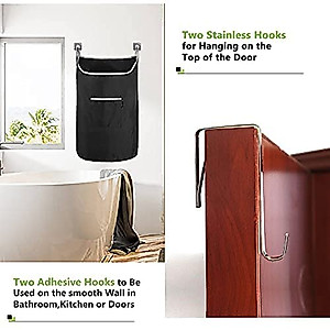 BeeGreen 2 Pack Black Hanging Laundry Hamper Bag X-Large Over The Door Hanging Laundry Bag with 2 Different Hook Types and Laundry Bag Backpack with Adjustable Shoulder Straps