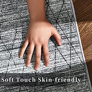 COZYLOOM Large Area Rug 8x10 Modern Geometric Rug Chic Distressed Rug Indoor Floor Cover Washable Carpet Non-Slip Thin Rug Chenille Mat Living Room Bedroom Dining Room Foldable Lightweight Rug, Grey