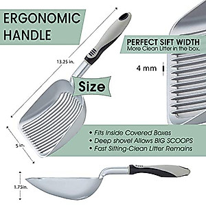 iPrimio Stainless Steel Cat XL Litter Box and Cat Litter Chrome Scooper - Shovel & Pan for Sifting Kitty Cats Litter, Rust Resistant, Comfy Grip, Ergonomic Handle