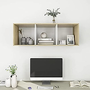 Bedroom, living room storage unit,Modern entertainment center media rack,Suitable for living room, bedroom, office, etc.Wall-mounted TV Cabinet Sonoma Oak and White 14.6"x14.6"x42.1" Chipboard