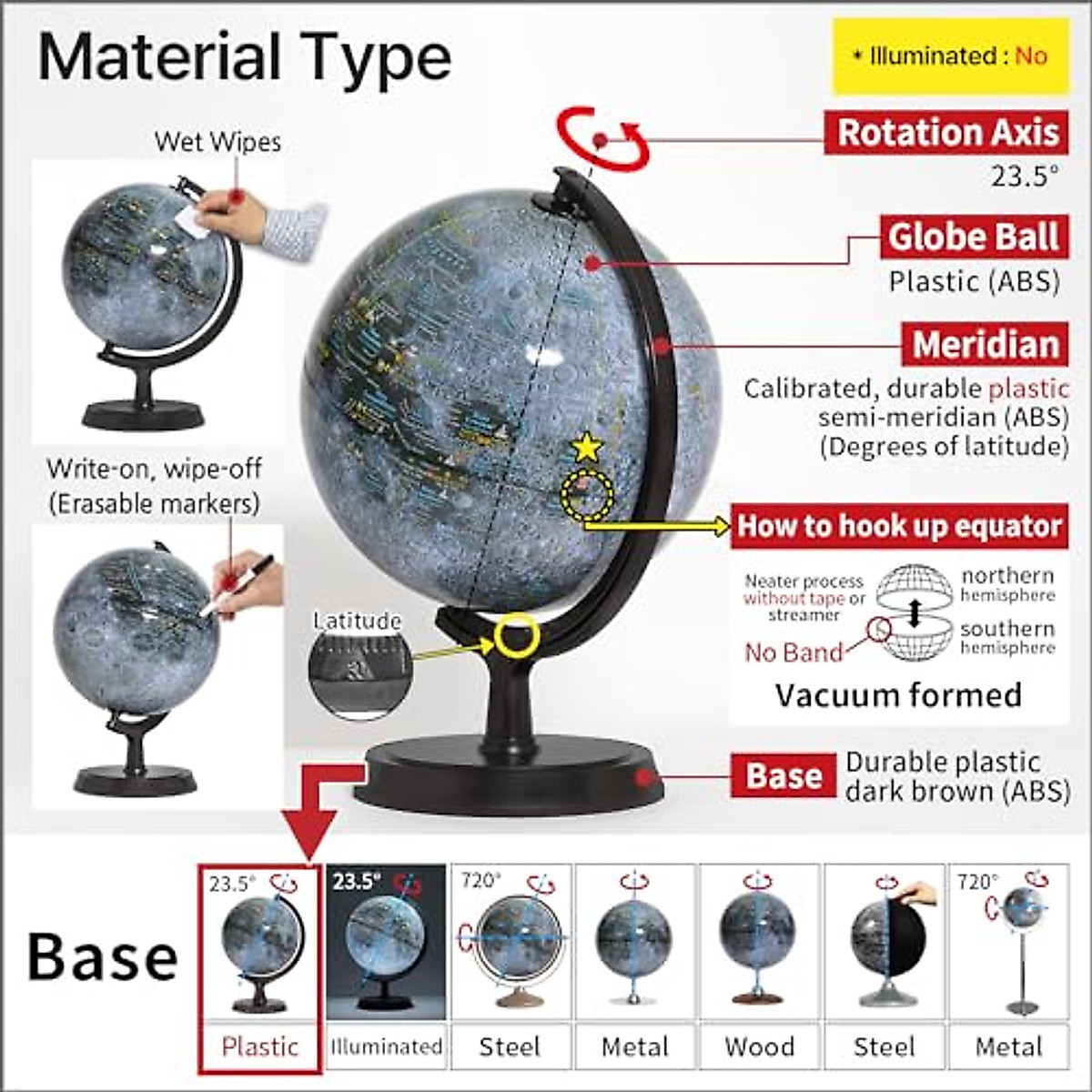 Mapsoft Expolorer Moon Globe, 24cm/9.5", M-24, Lunar Globe, Moon Map, Lunar Map