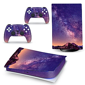 PS5 Skin Stickers Full Body Vinyl Skins Wrap Decals Cover for PS5 Digital Edition Console & Controllers (Purple Interstellar)