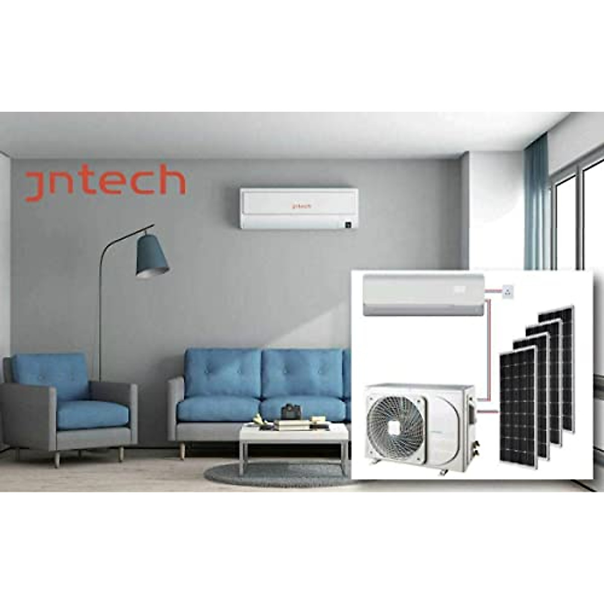 Jntech 12000BTU Solar ACDC Inverter Ductless Mini Split Air Conditioner with Heater