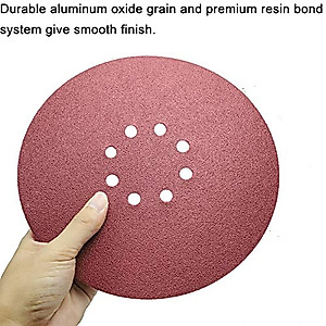 Tonmp 50 PCS 120 Grit 9 Inch 8 Hole Hook-and-Loop Sanding Discs Sandpaper -Premium Aluminum Oxide Sander Paper for Drywall Sander (120 Grit - 50 Pack)