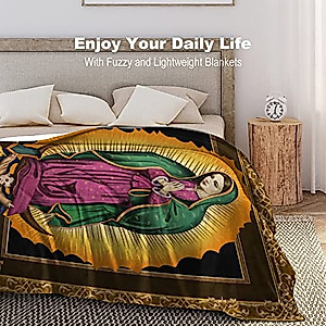 Catholic Blankets Gifts, 40"x50" Blanket Throw, Soft Lightweight Cozy Fleece Our Lady of Guadalupe Virgin Mary Bed Sofa Plush for Women