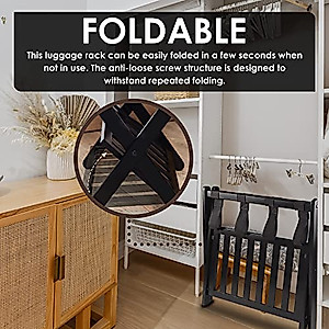 Luggage Rack|Portable Folding Suitcase Stand Holder with Shelf and 4 Fine Nylon Straps Foldable Storage Racks For Guest Room, Bedroom, Hotel Essentials|Black
