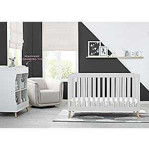Delta Children Essex 4-in-1 Convertible Baby Crib, Bianca White with Natural Legs + Delta Children Twinkle Galaxy Dual Sided Recycled Fiber Core Crib and Toddler Mattress (Bundle)