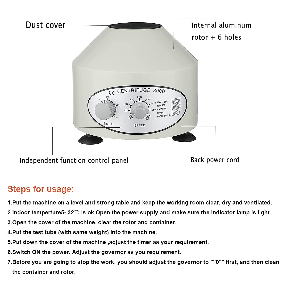MECCTP Electric Lab Laboratory Centrifuge Machine Lab Medical Practice w/Timer and Speed Control, Max Speed 4000 RPM Capacity 6 x 20ml, Silver, 9.65inch×9inch