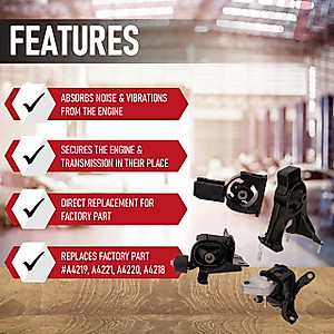 Engine Mount Set - Compatible with Corolla, Matrix, Vibe 1.8L Automatic Vehicles 2003, 2004, 2005, 2006, 2007, 2008 - Replaces A4219, A4221, A4220, A4218
