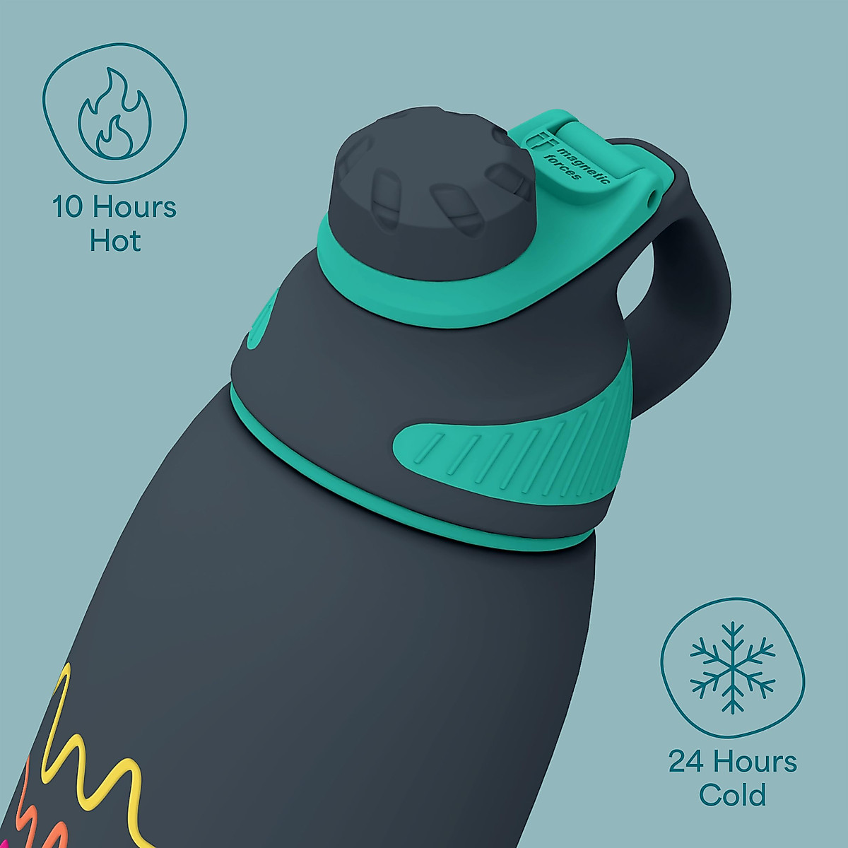 Ottle Reef Roamer Stainless Steel Water Bottle - 34 oz Insulated Flask with Leak Proof Lid, BPA free & Carry Handle - Hot & Cold Gym Water Bottle for Travel, Camping & Sports - Electro Beats