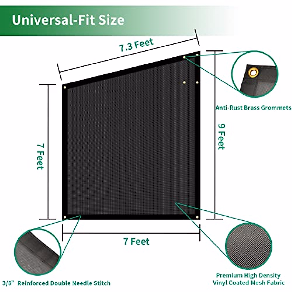 RVINGPRO RV Awning Side Shade Screen 9'x 7' Breathabe Black Mesh Sunshade for Camper Trailer Canopy, UV Sun Blocker Complete Kits
