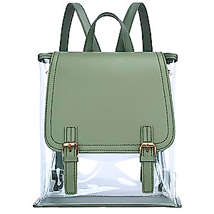 KKXIU Girls Fashion Clear Backpack Stadium Approved Bag Transparent See Through Bookbag Purse for Women and Ladies (Green)