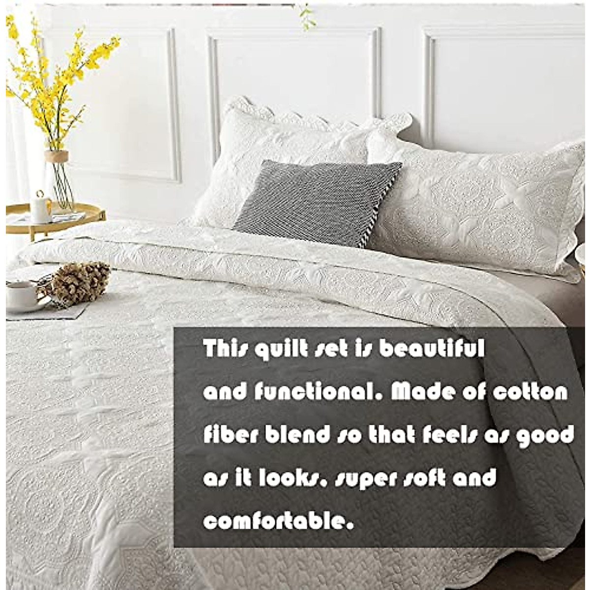 Brandream 6PC Luxury Bedding Quilt Set Queen King Size Farmhouse Quilt Bedspread Set Cotton Shabby Antique Bedroom Set