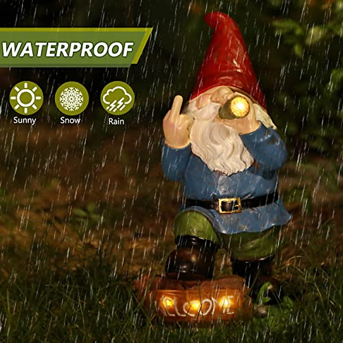 Gnomes Garden Decor, 13.5" Tall Solar Large Inappropriate Funny Gifts Gnome Outdoor Statues for Yard, Patio, Lawn, Outside Naughty Gnome Garden Decorations Gift for Men Women