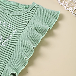 bilison Girl's Funny Letter Top Floral Pants With Headband Newborn Summer 3Pcs Sets Romper Outfit, Green-daddy's Girl, 0-3M