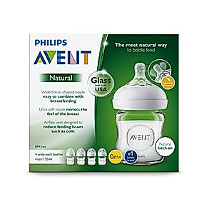Philips AVENT Natural Glass Baby Bottle, Clear, 4oz, 4pk, SCF701/47