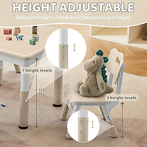 CuFun Kids Table and Chairs Set, Height-Adjustable Toddler Table and Chairs Set for Age 3-8, 31.5''Lx23.6''W Graffiti Desktop, Kids Activity Table for Daycare, Classroom, Home (Natural-Wood, 4 Chairs)