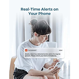 Wi-Fi Smoke Detector, AEGISLINK Wireless Smart Fire Smoke Alarm with App Control, Replaceable Lithium Battery, Auto Self-Check Function, S-WF240, 1-Pack