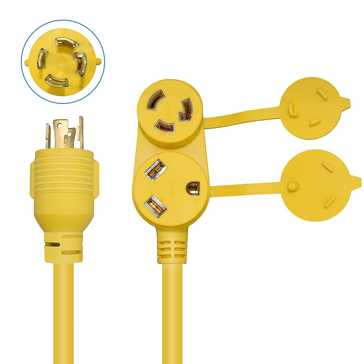 JORINDO 0.3M/1FT NEMA L14-30P to TT-30+L5-30R RV Generator Adapter Cord,NEMA L14-30P Male to TT-30 Female，L14-30P 4-Prong to L5-30R 3 Holes Power Plug Power Conversion line，30amp to 30amp