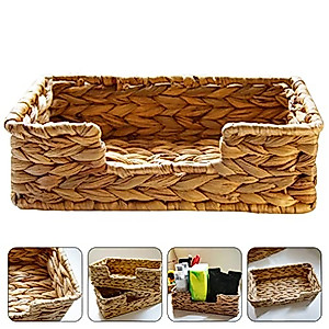 Zerodeko Wicker Baskets Woven Wicker Storage Bins with Lid Rectangular Seagrass Basket Boxes Organizer Bins Boxes Water Hyacinth Storage Baskets for Pantry Shelf