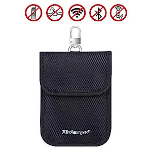Wisdompro Faraday Bag for Key FOB (2 Pack), WP5696 RFID Key FOB Protector RF Car Signal Blocking Faraday Cage Protector with keyclip, Anti-Theft Pouch, Anti-Hacking Case Blocker - Black