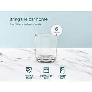 KooK Classic Whiskey Glasses, Double Old Fashioned Glass Cups, Drinking Glasses, Durable Glassware, Perfect for Bar or Home Use, Great for Bourbon, Scotch, Cocktails, Set of 6, 12 Oz