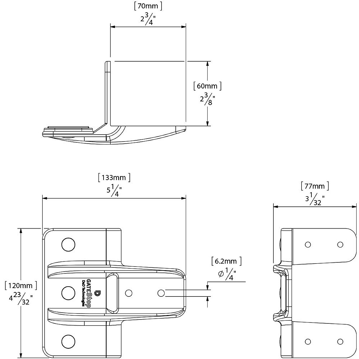 D&D Technologies TCGS1S Gate Stop, Damage Protection Bumper Reduces Sound from Closing Wood and Vinyl Gates, for Any Square Gate, Black, 1 Count