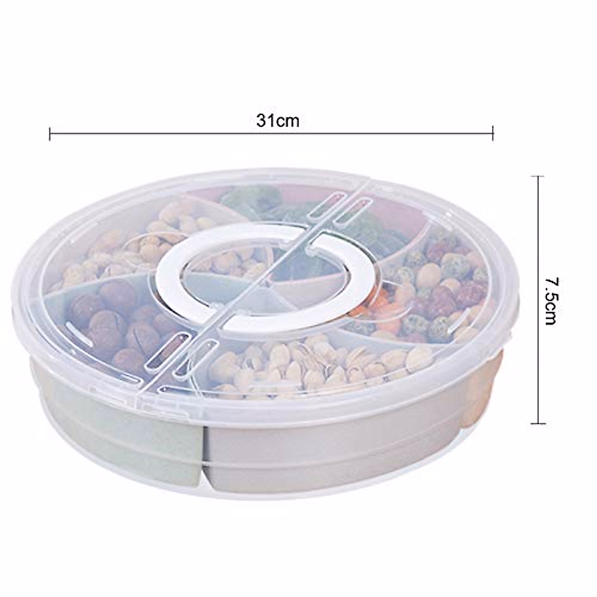 Divided Serving Tray Platter with Lid & Handle Storage Container - 5 Plastic Compartment Box Clear Organizer - for Candy, Fruits, Nuts, Snacks Parties Entertaining