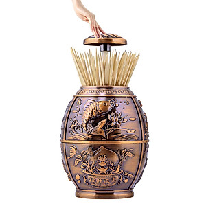 ANGROC Push Style Retro Metal Automatic Toothpick Holder Case Can Box Container for Home Restaurant Café Club Bar Hotel Usage ( Red Bronze )