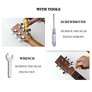 6 Pieces Guitar String Tuning Pegs, Guitar Machine Heads Knobs for Electric or Acoustic Guitar with Tools (3 Left + 3 Right) (Silver)