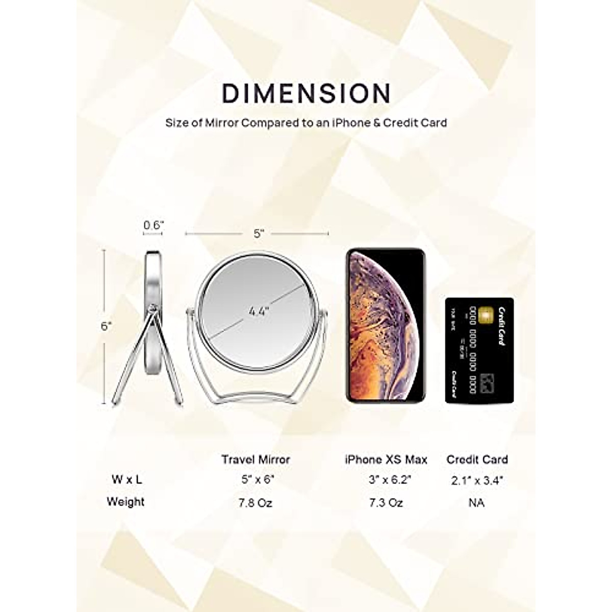 OMIRO Travel Vanity Mirror – 5 Inch Double-Sided 1X/15X Magnification Swivel Makeup Mirror with 360° Pivot Stands, Chrome Finish