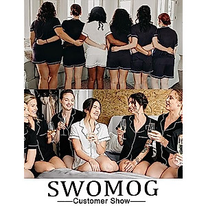 SWOMOG Women's Button Down Pajama Set V-Neck Short Sleeve Sleepwear Soft Pj Sets S-XXL A- Black